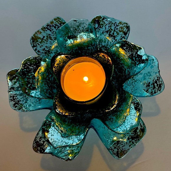 Dress Your Table | Other | Lotus Flower Turquoise Glass Votive | Poshmark